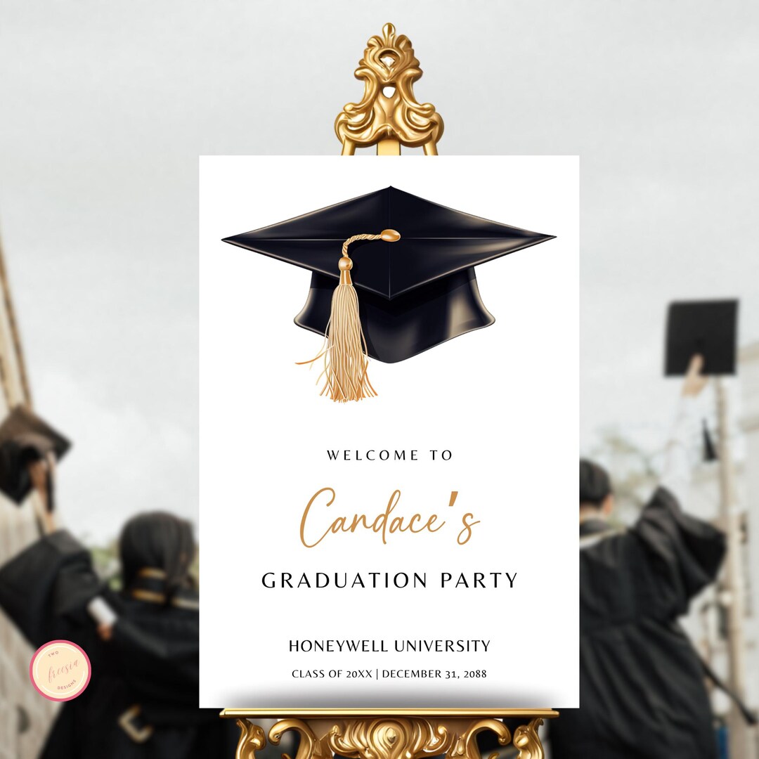 Graduation Hat Party Welcome Sign Template, Grad Party Celebration ...