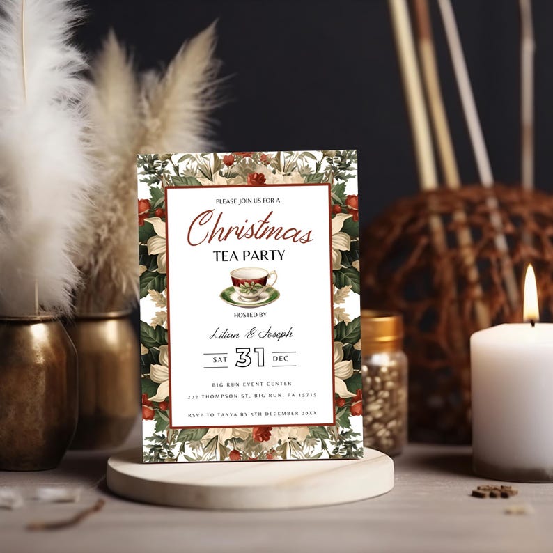 Editable Christmas Tea Party Invitation - Holiday Tea Party Invitation ...