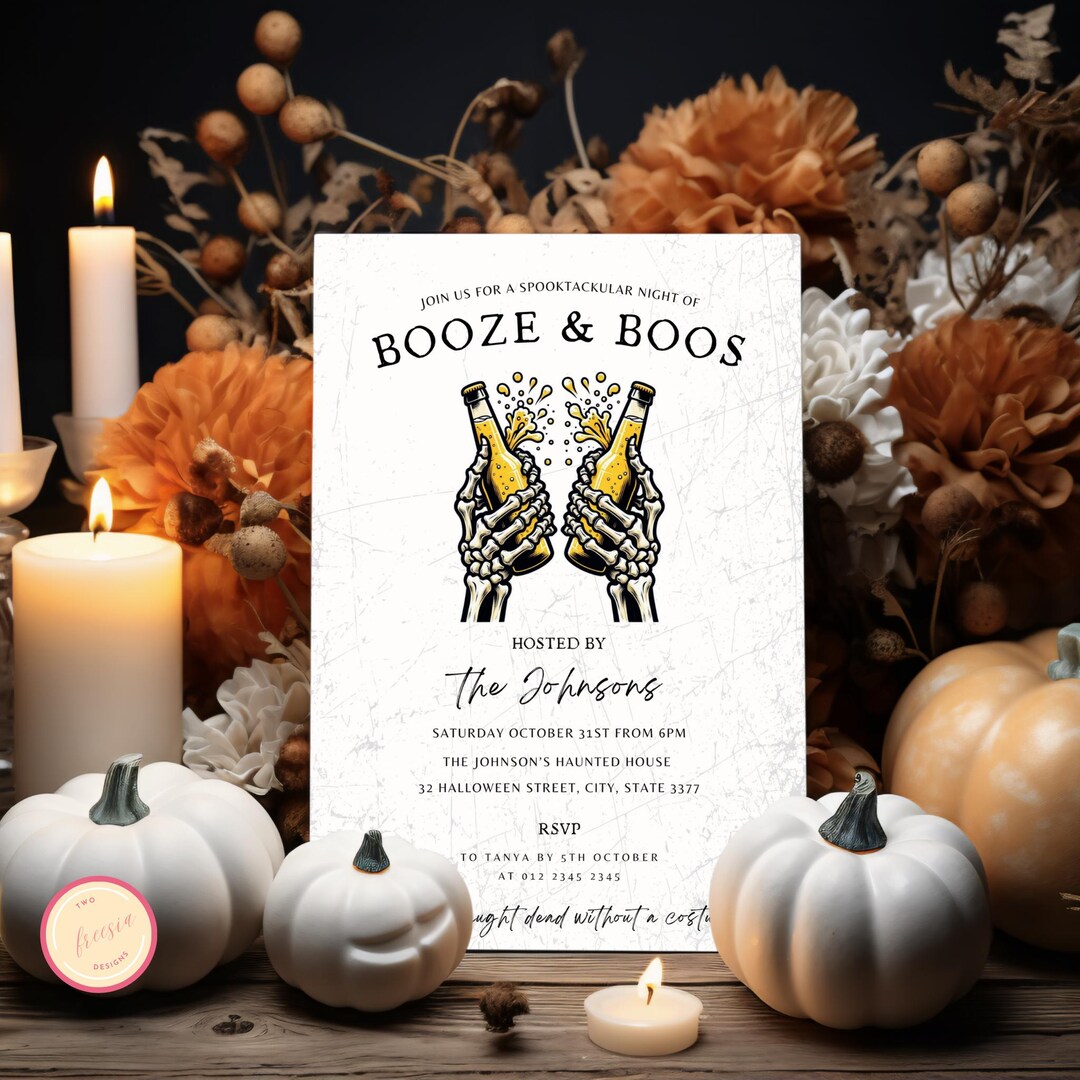 Editable Booze and Boos Invitation Template - Adult Halloween Party ...