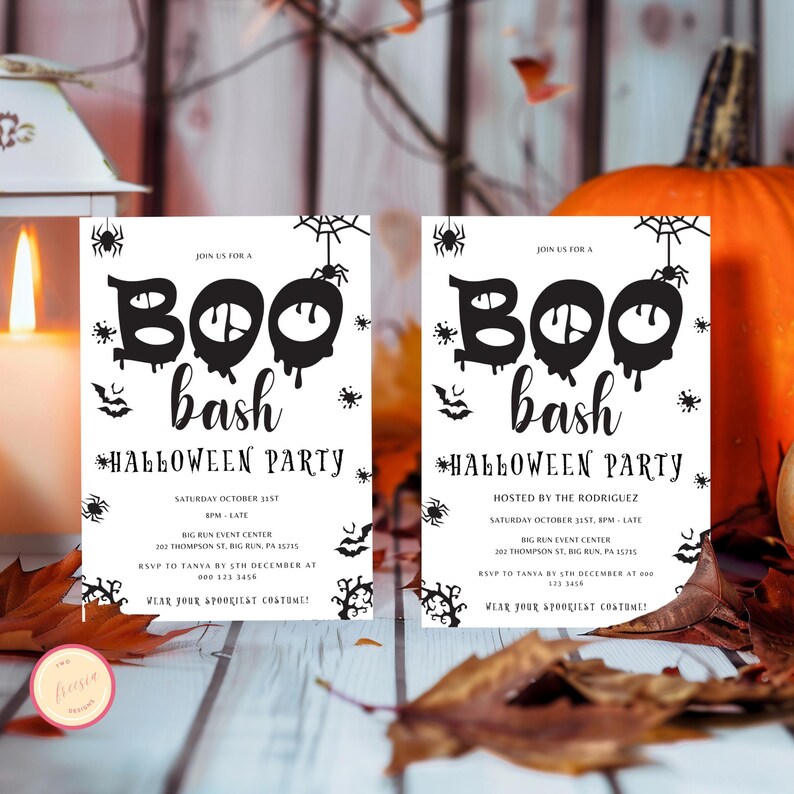 Boo Bash Halloween Party Invitation Gothic Brunch Invite Editable ...