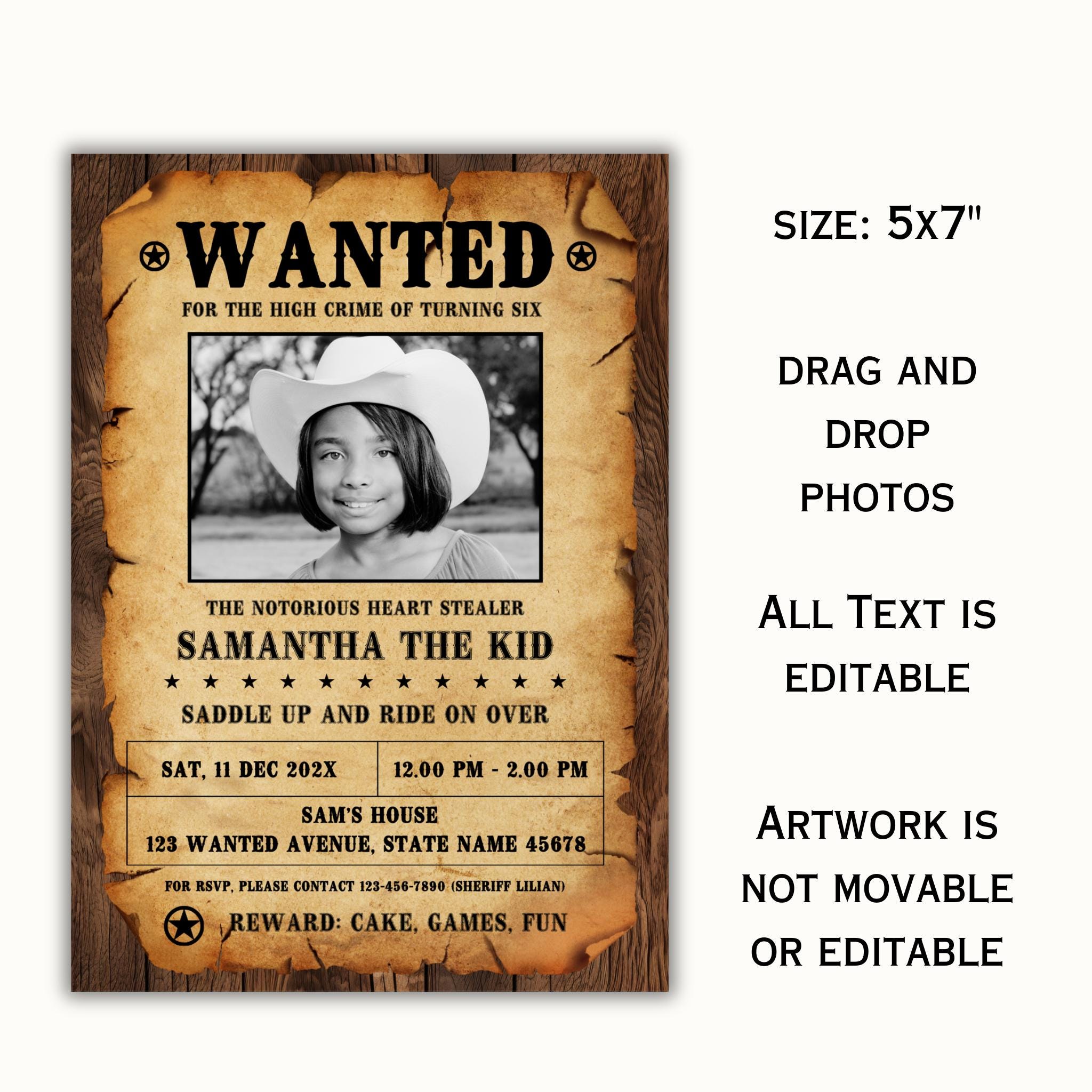 Wanted Poster Invitation Template With Photo, Cowboy Cowgirl Invitation ...