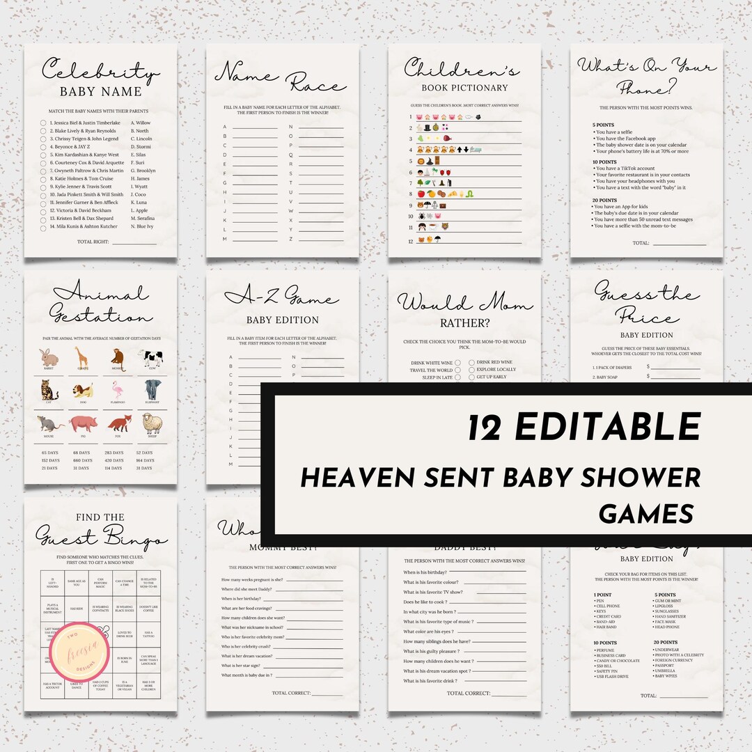 Heaven Sent Baby Shower Game Bundle - A Little Piece of Heaven Baby ...