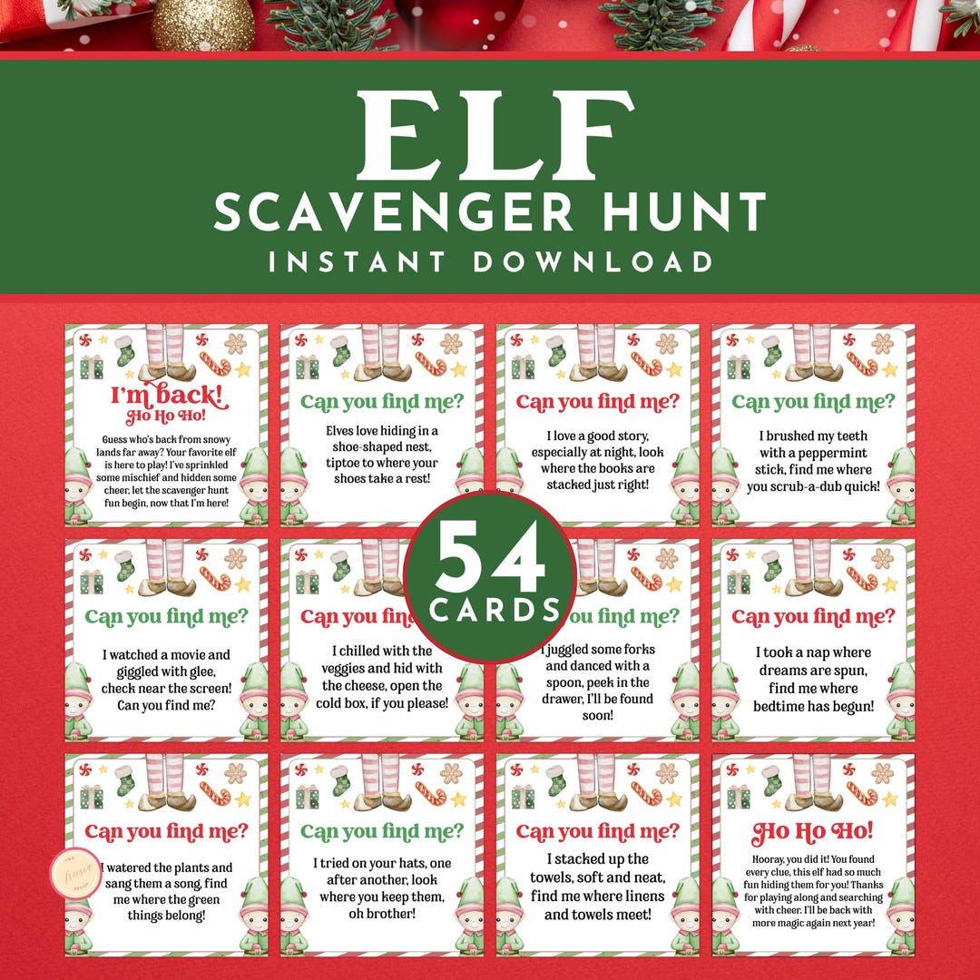 Elf Scavenger Hunt, 54 Printable Christmas Cards (instant Download) - Etsy