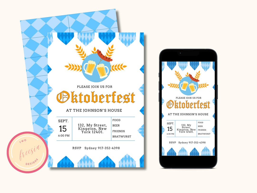 Oktoberfest Party Invitation Template - Oktoberfest Invite 5x7" - Phone ...