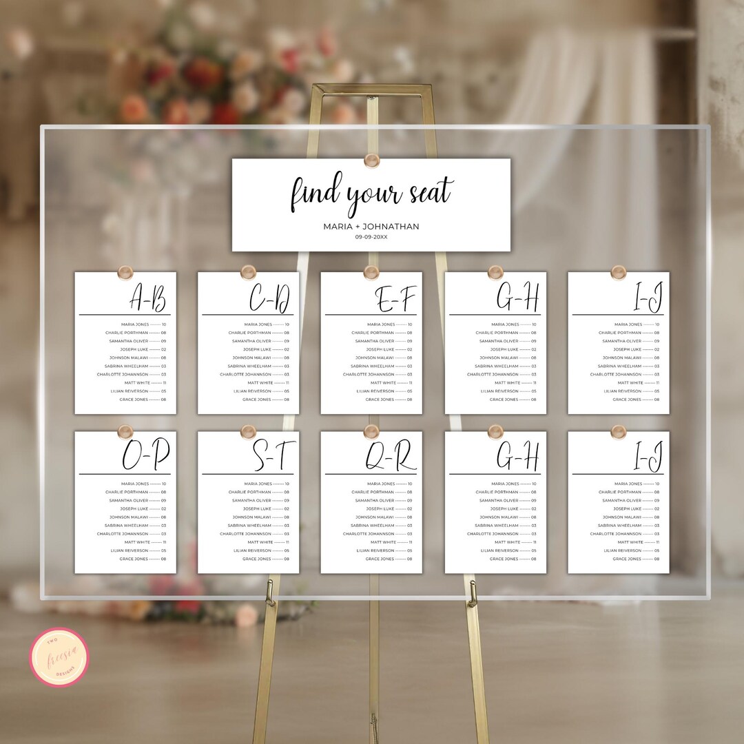 5x7 Alphabetical Seating Chart Template, Elegant Seating Plan, Wedding ...