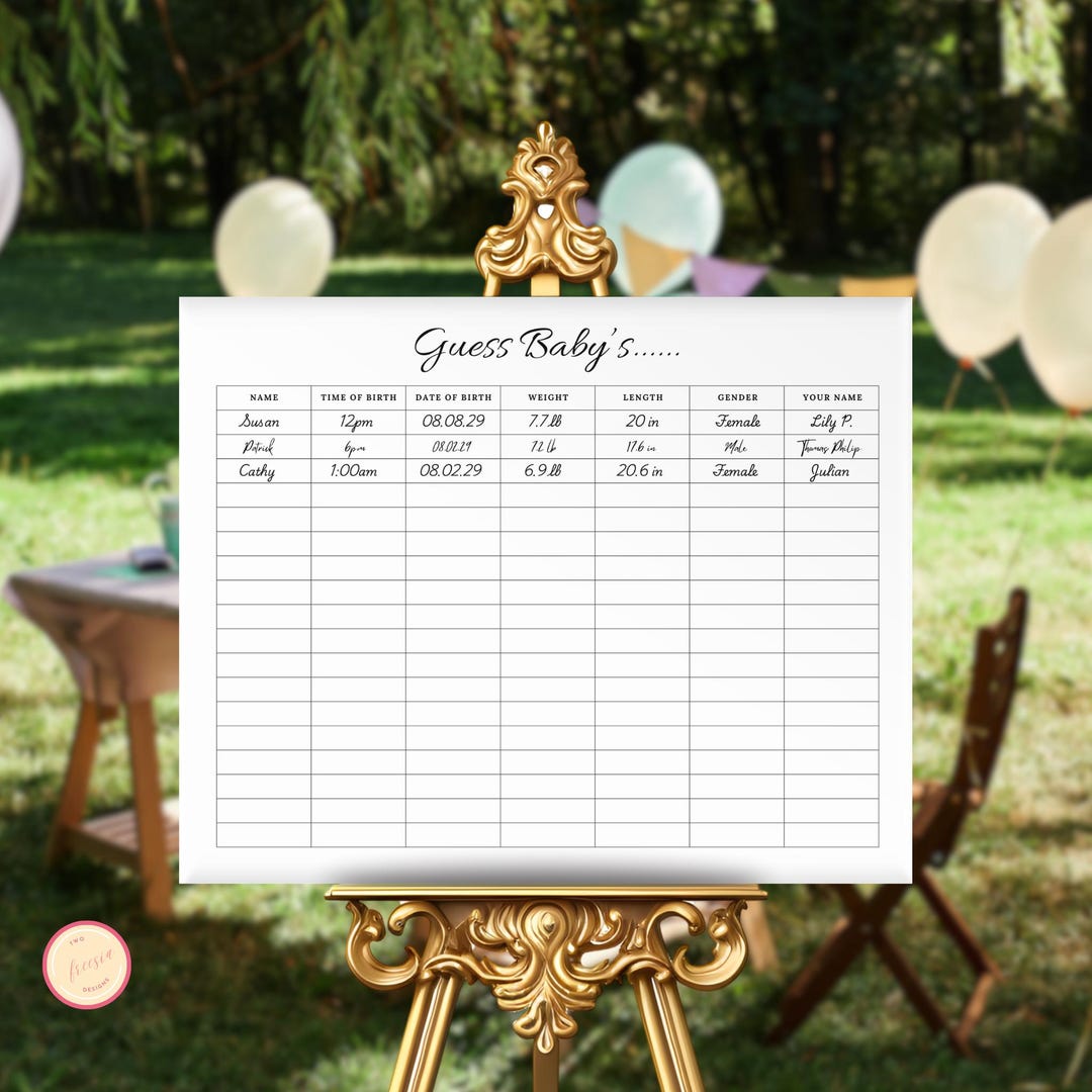 Minimalist Baby Stats Game Sign Template, Baby Due Date Calendar, Guess ...