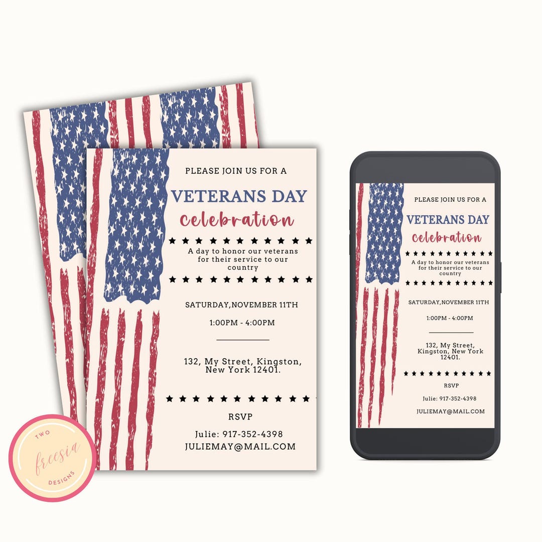 Editable Veterans Day Invitation Template - Dinner Party Invite/card ...