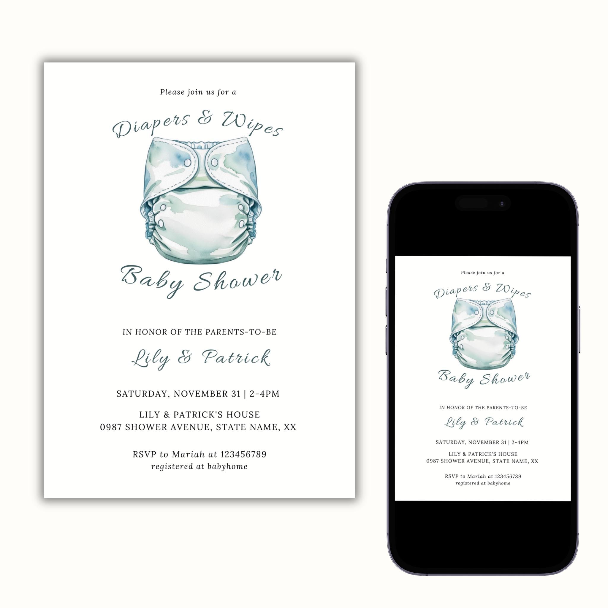 Diapers and Wipes Shower Invitation, Diaper Shower Invite, Gender ...