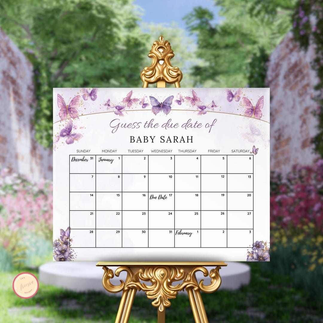 Baby Due Date Calendar Game Template, Enchanted Baby Shower Sign, Guess ...