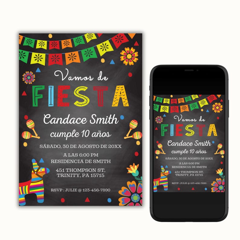 Vamos De Fiesta Party Invitations - Spanish Birthday - Editable Any Age ...