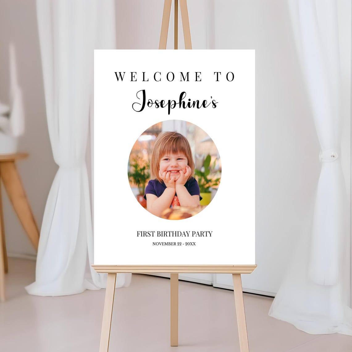Editable Minimalist First Birthday Welcome Sign, Modern Photo Birthday ...