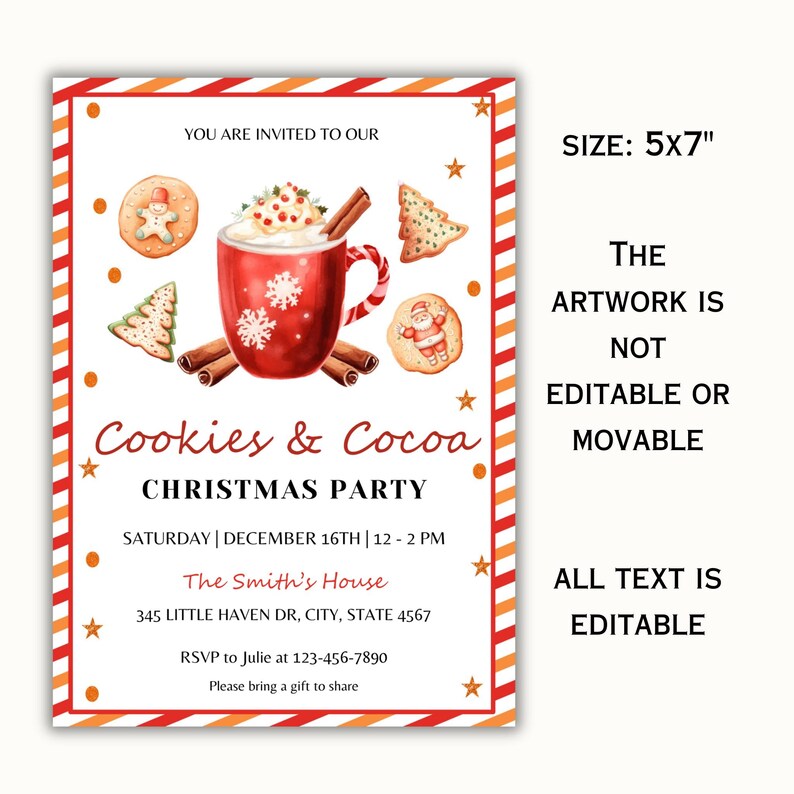 Cookies & Cocoa Christmas Party Invitation - Editable and Printable ...