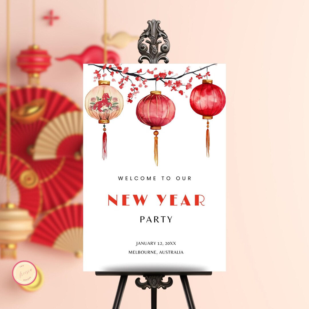 Editable Chinese New Year Welcome Sign, Lunar Party Decor (canva ...