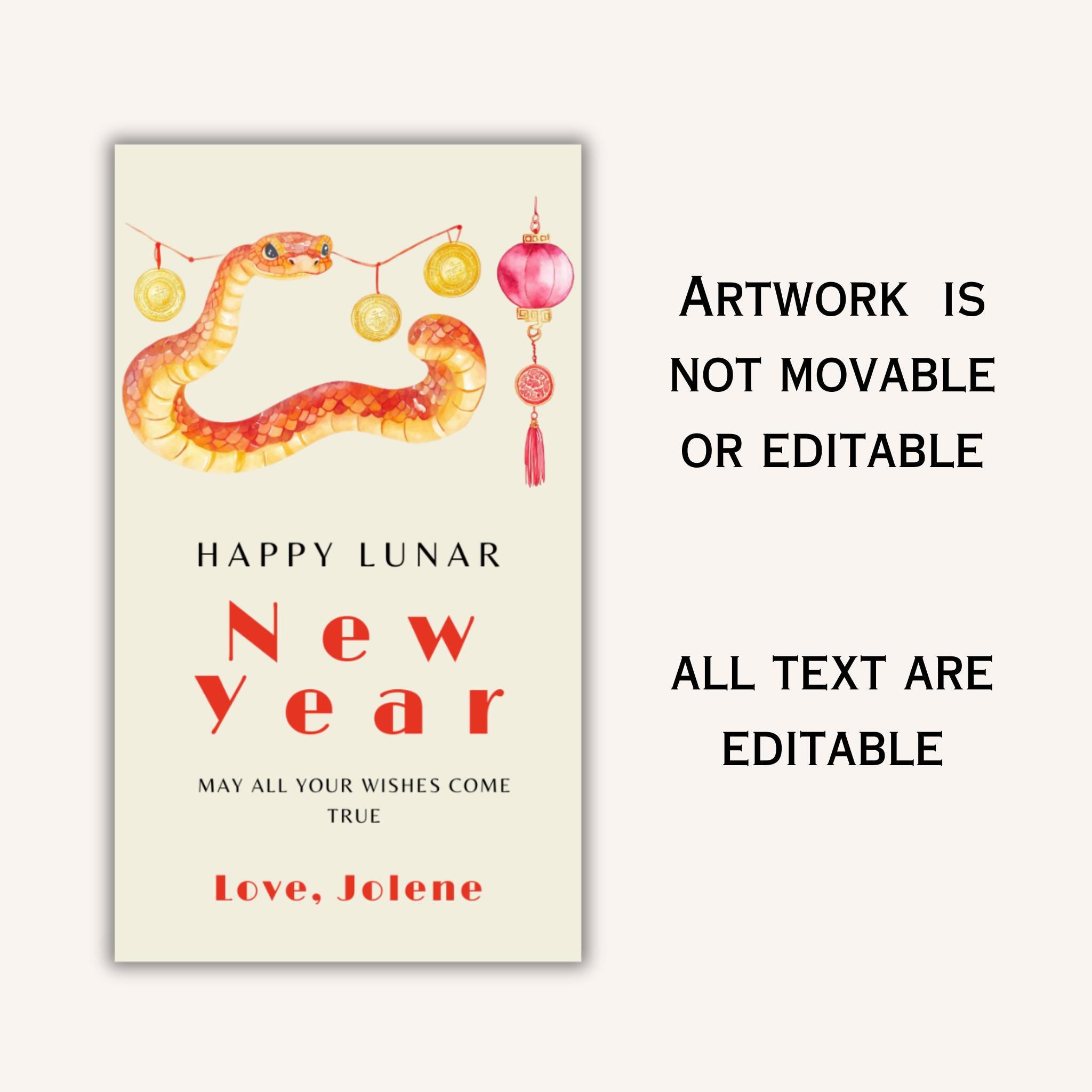 Chinese New Year Party Favor Tag, Editable Year of the Snake Lunar New ...