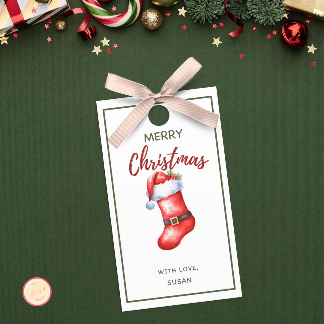 Christmas Sock Gift Tag, Printable Merry Christmas Gift Tag - Editable ...