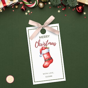 Christmas Sock Gift Tag, Printable Merry Christmas Gift Tag - Editable ...