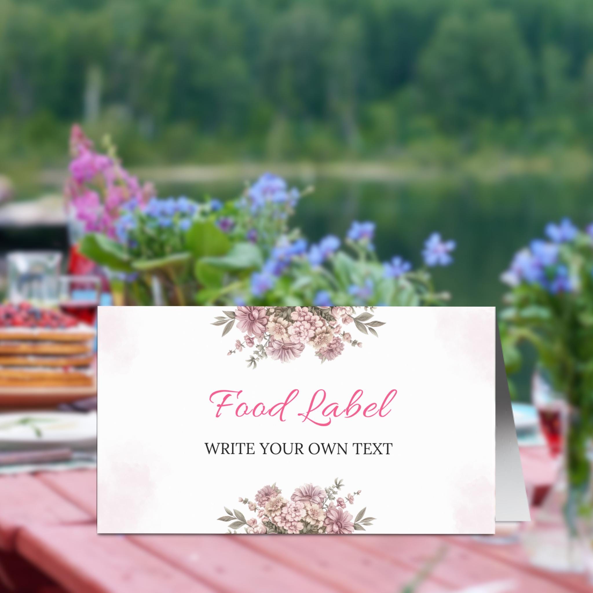 Editable Pink Floral Food Label Template, Party Placecard, Food Tent ...