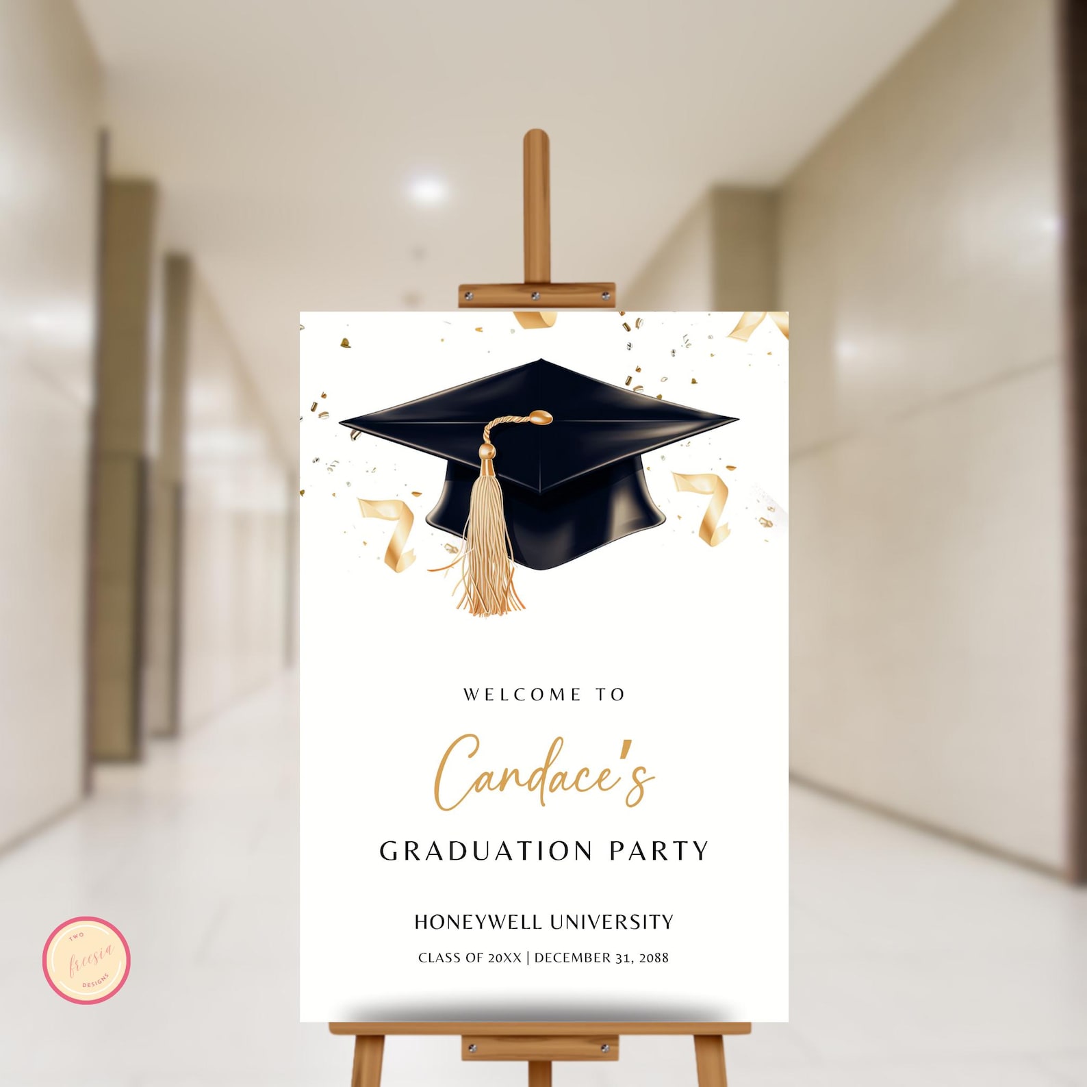 Graduation Party Welcome Sign Template, Gold & Black Grad Party Welcome ...
