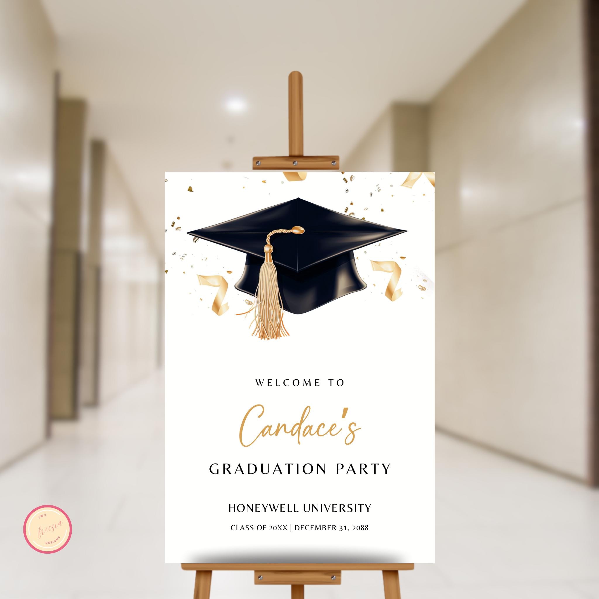 Graduation Party Welcome Sign Template, Gold & Black Grad Party Welcome ...