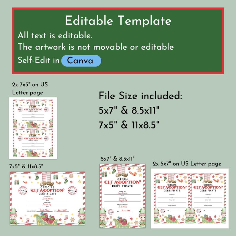 Editable Elf Adoption Certificate, Christmas Elf Letter (instant ...