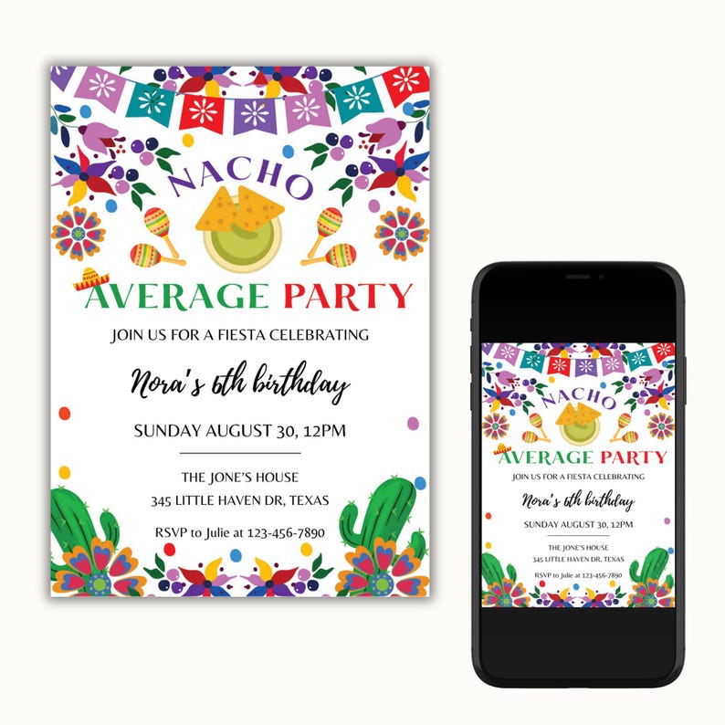 Nacho Average Party Invitation - Any Age Taco Invite - Mexican Fiesta ...