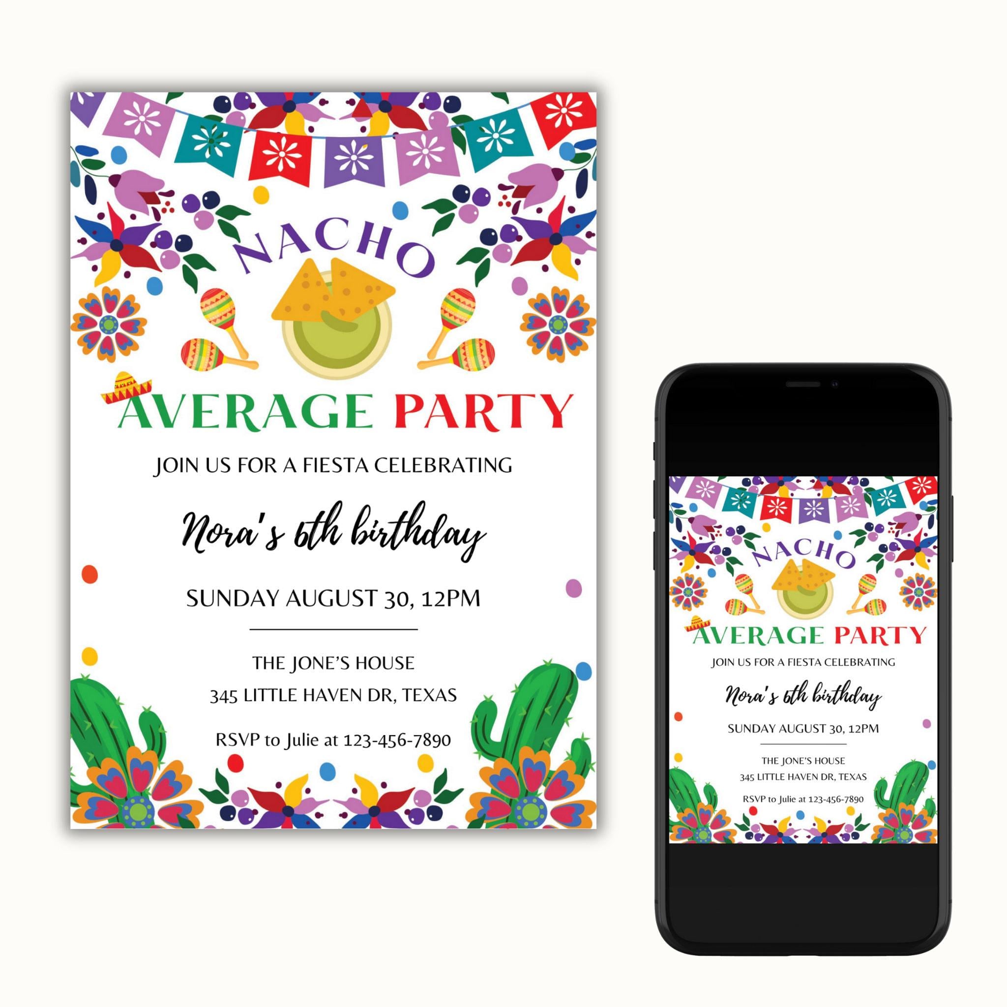 Nacho Average Party Invitation - Any Age Taco Invite - Mexican Fiesta ...