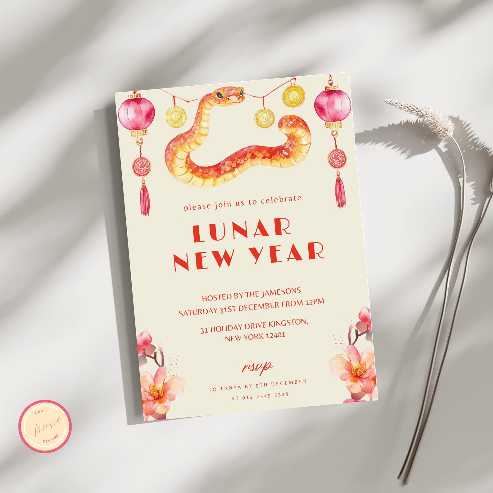 Editable Lunar New Year Party Invitation, Chinese New Year Invitation ...