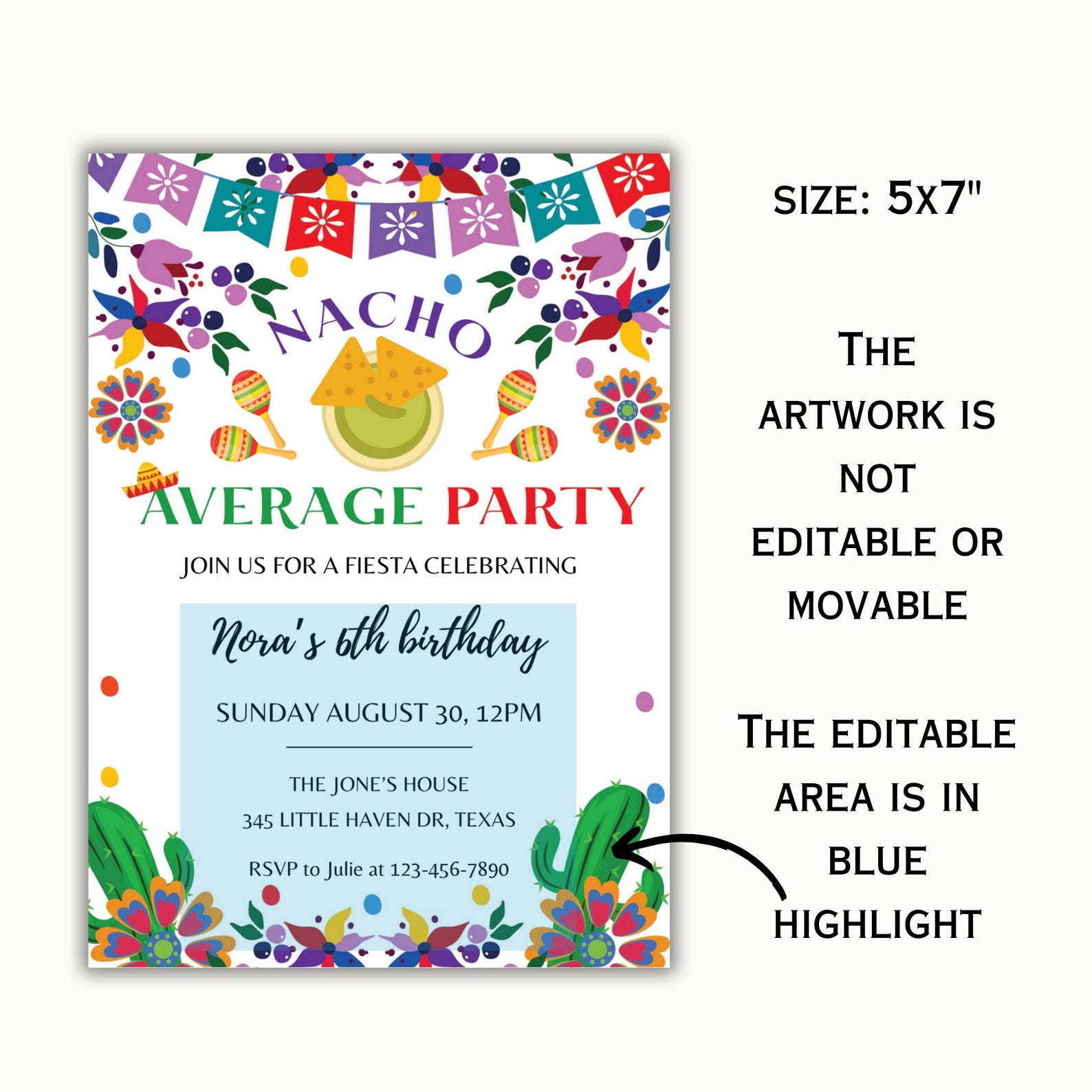 Nacho Average Party Invitation - Any Age Taco Invite - Mexican Fiesta ...
