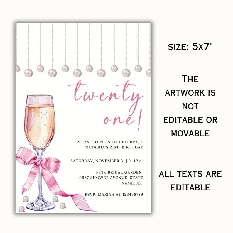 Modern 21st Birthday Invitation for Her, Wine Tour, Girls Night Out ...