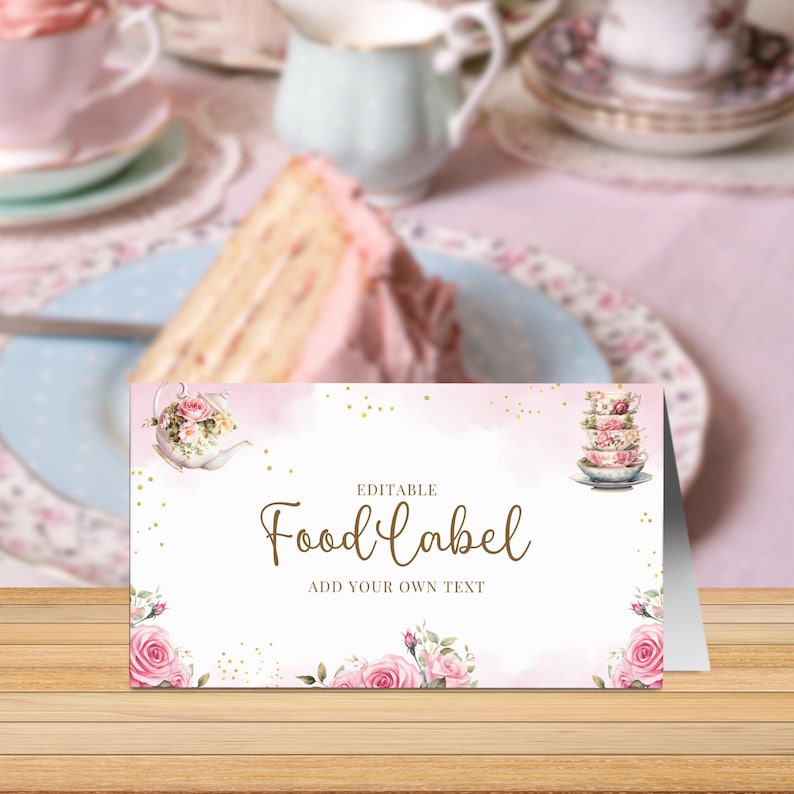 Editable Tea Party Food Label Template, Pink and Gold Par-tea, Food ...