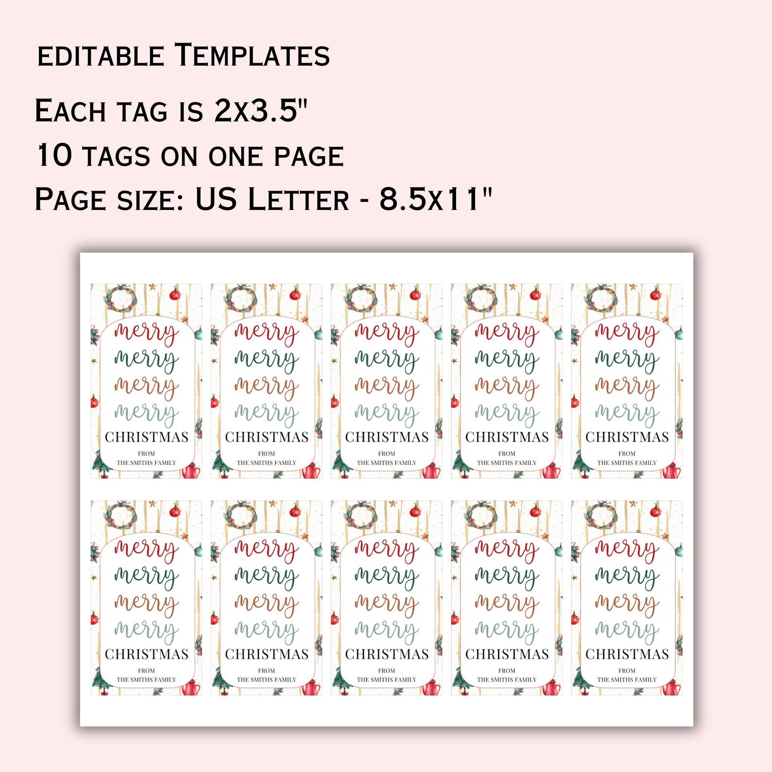 Merry Christmas Gift Tag Printable - Holiday Party Favor Tag - Editable ...
