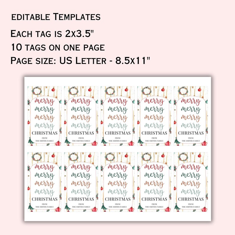 Merry Christmas Gift Tag Printable - Holiday Party Favor Tag - Editable ...