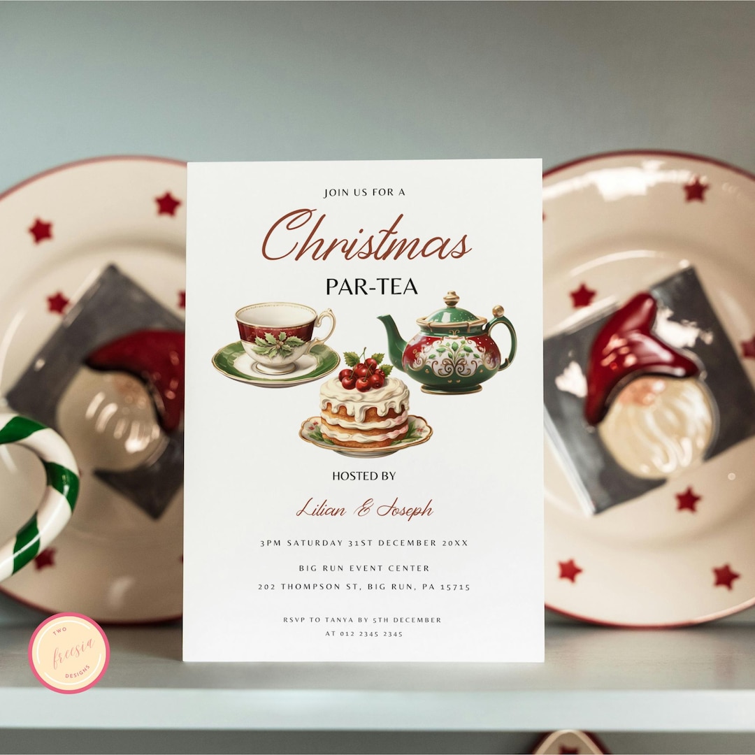 Editable Christmas Tea Party Invitation Template - Holiday Tea Party ...