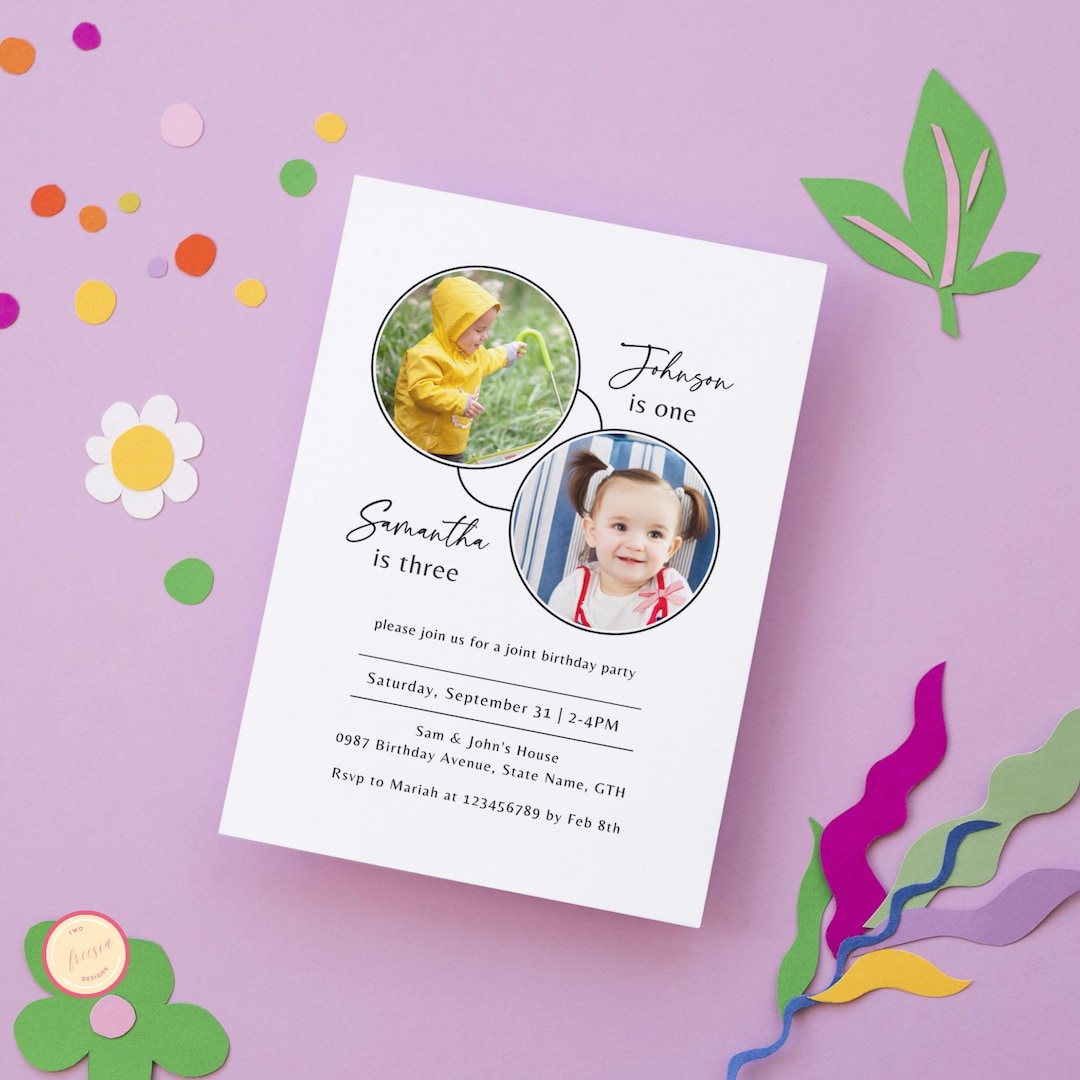Double Birthday Invitation Template, Printable Minimalist Invite ...