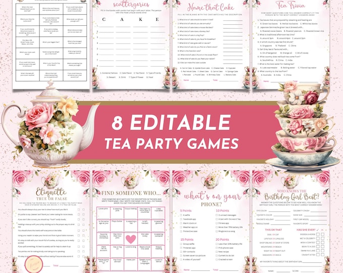 8 Editable Tea Party Games for Birthdays, Ladies Luncheon, Garden ...
