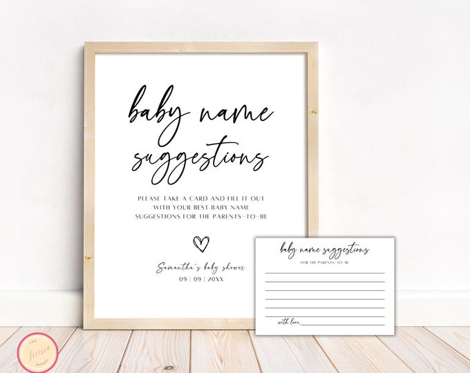 Baby Name Suggestions Sign & Card Template, Modern Baby Shower Sign ...