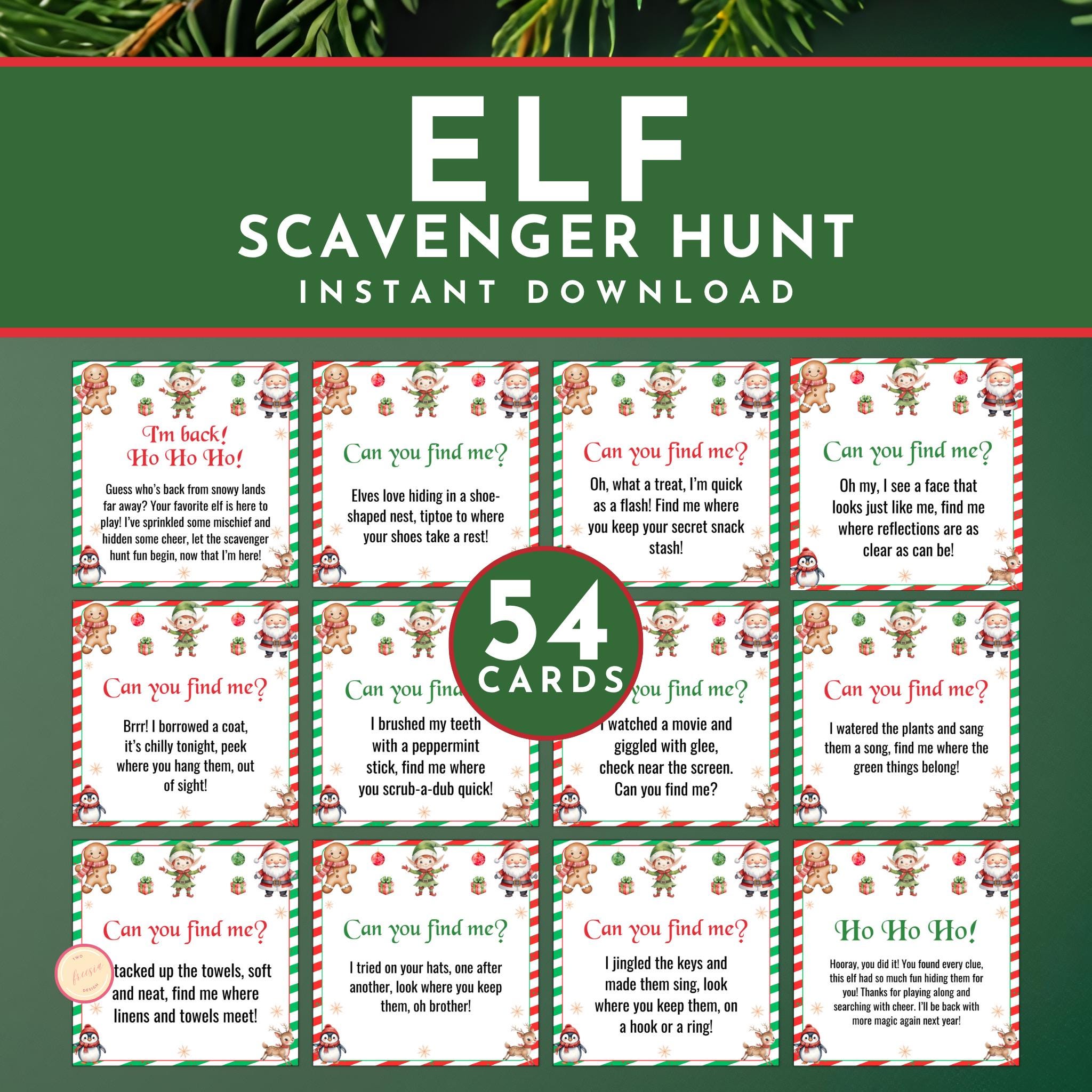 54 Printable Elf Scavenger Hunt, Indoor Christmas Elf Treasure Hunt for ...