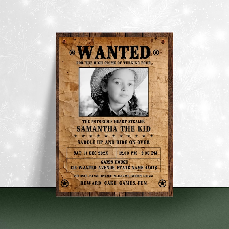 Wanted Poster Invitation Template, Cowboy Cowgirl Invitation With Photo ...