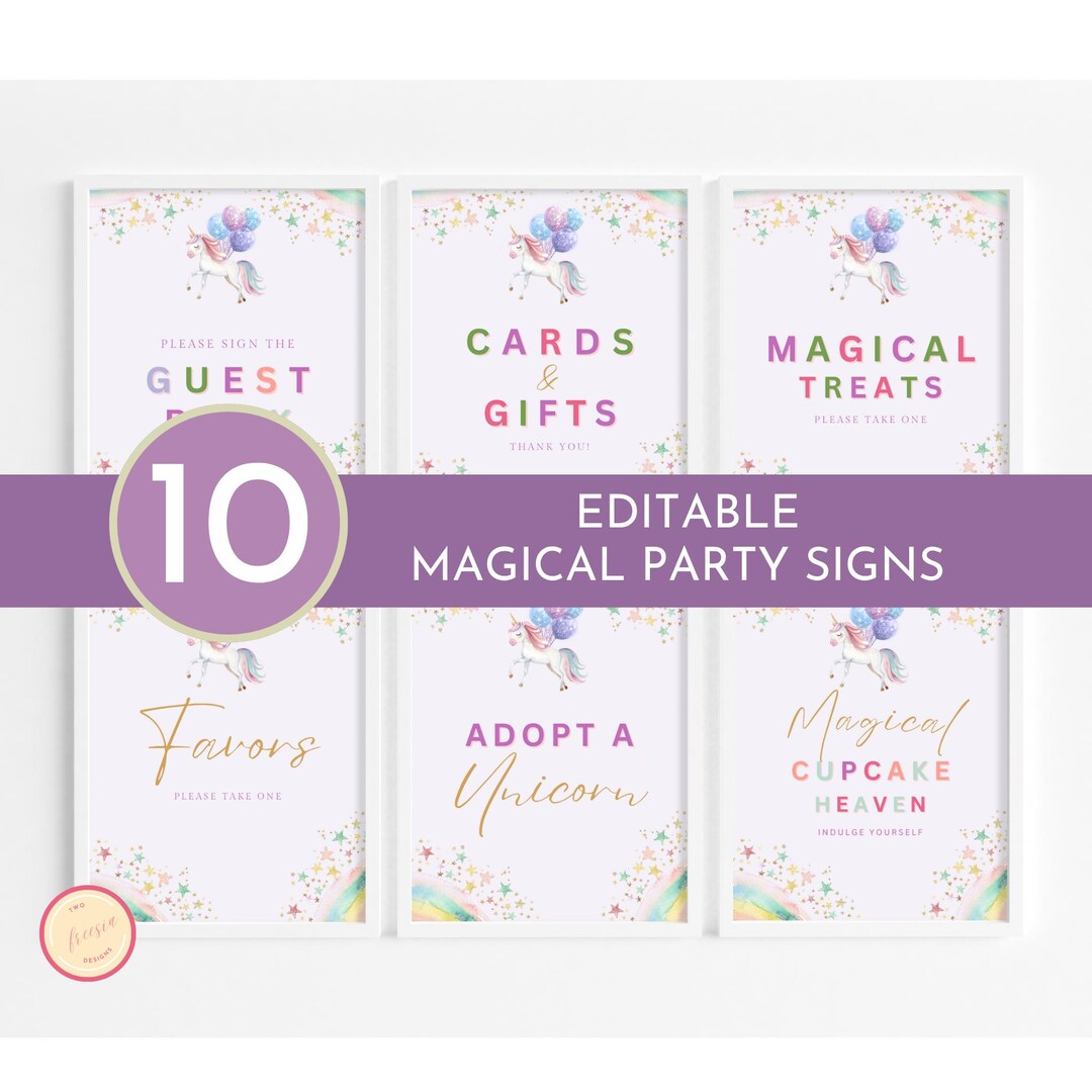 Editable Unicorn Table Sign, Unicorn Birthday Party Signs Bundle ...