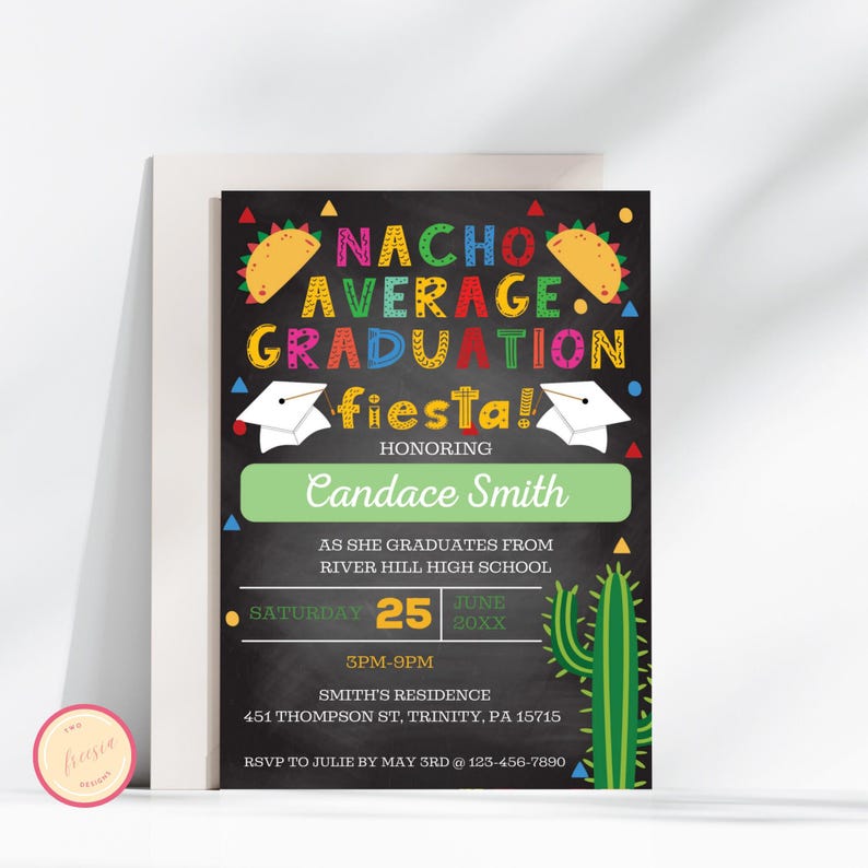 Nacho Average Graduation Fiesta Party Invitations - Editable College ...