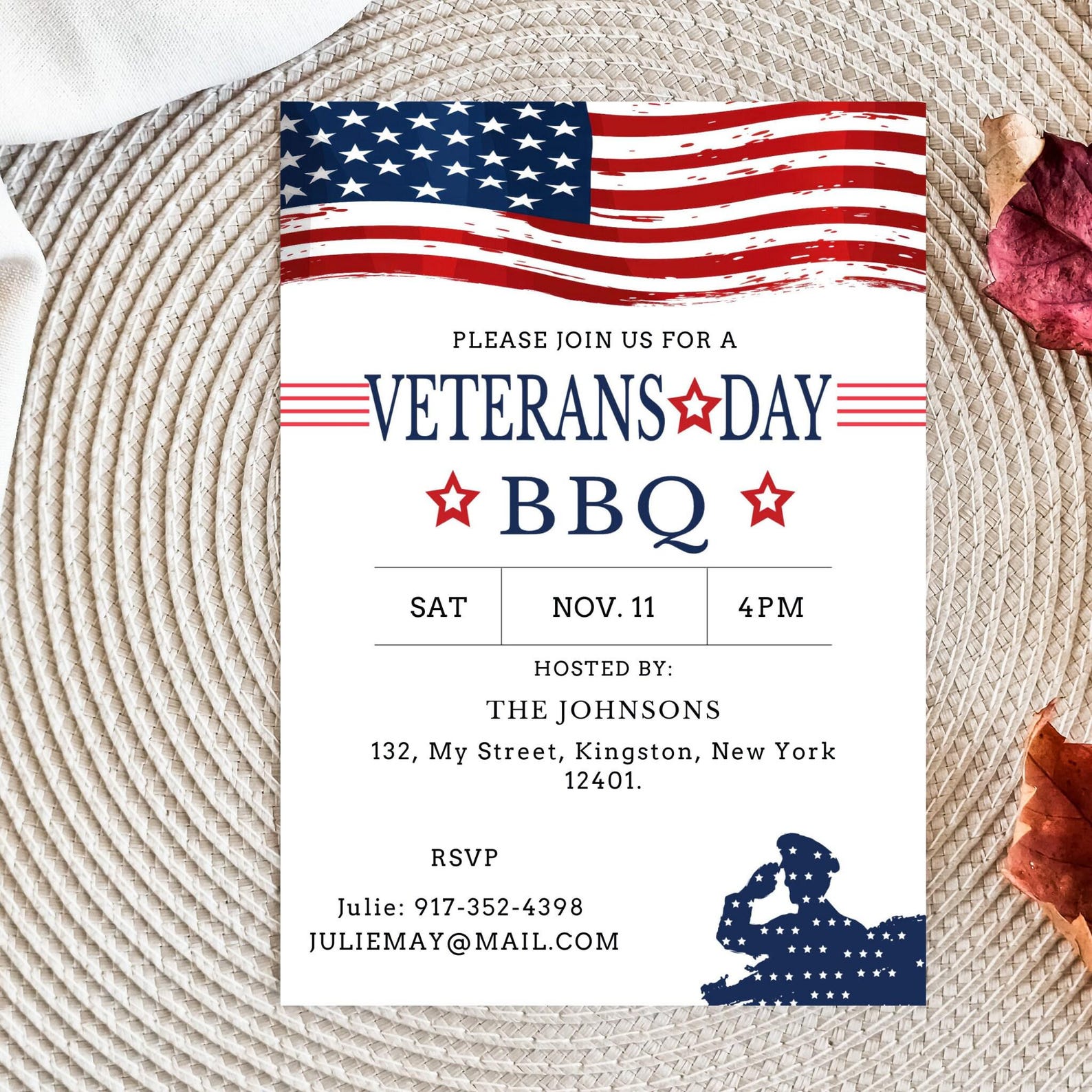 Editable Veterans Day Invitation - Vet Cookout Celebration - Veterans BBQ Party Invitation ...