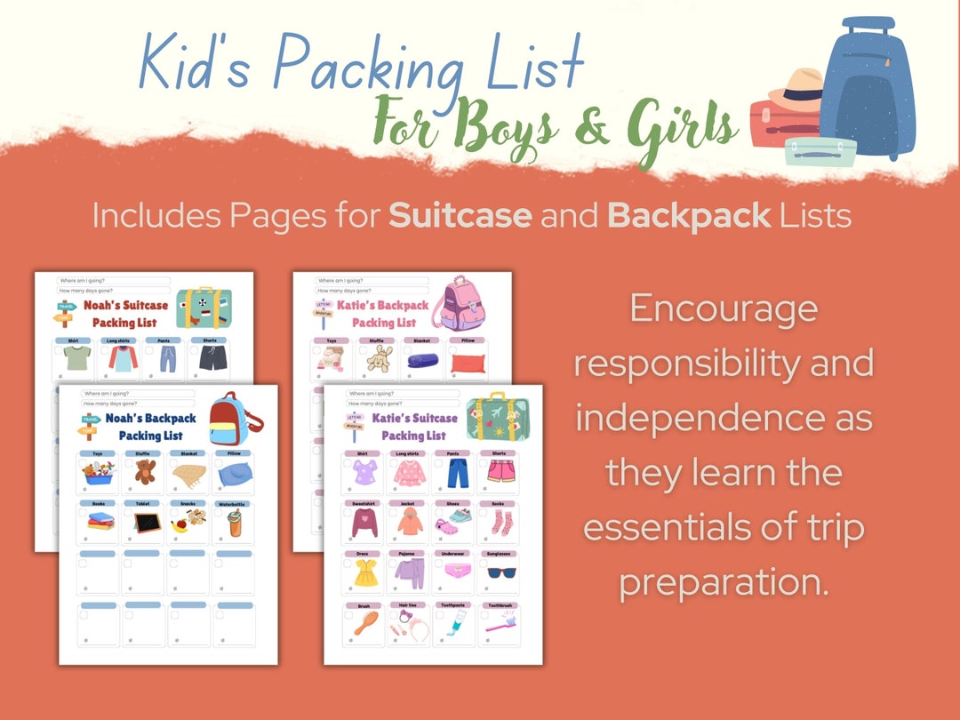 Packing Checklist for Kids Printable Vacation List Packing Template ...