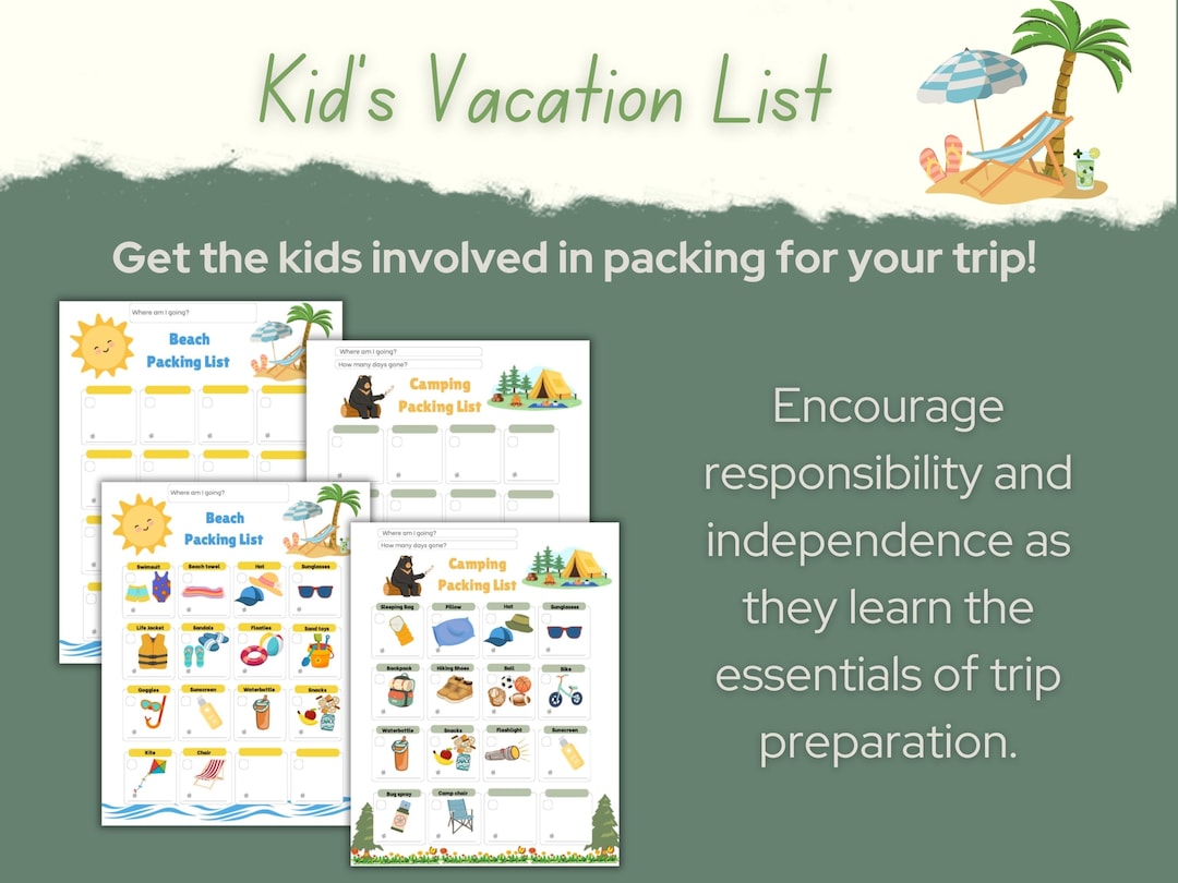 Vacation Packing Checklist for Kids Printable Vacation List Packing ...