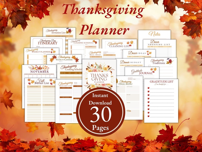 Thanksgiving Planner Printable Checklist Thanksgiving Meal Planner Fall ...