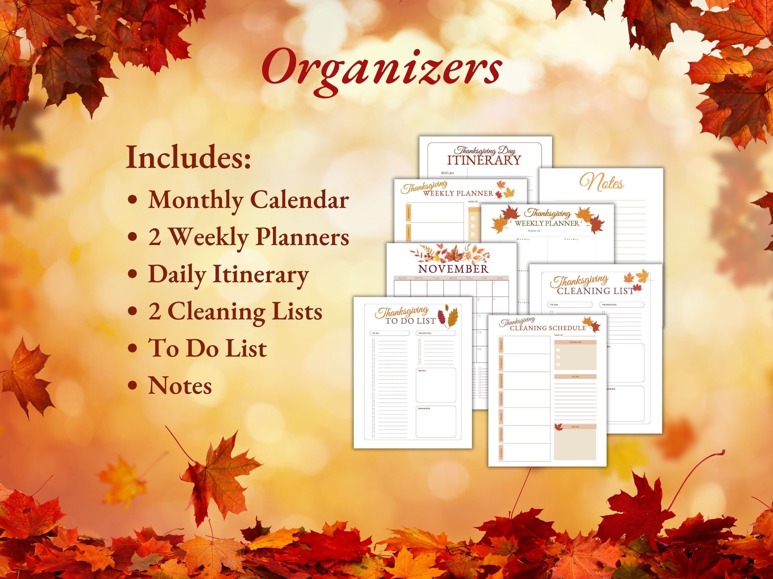 Thanksgiving Planner Printable Checklist Thanksgiving Meal Planner Fall ...