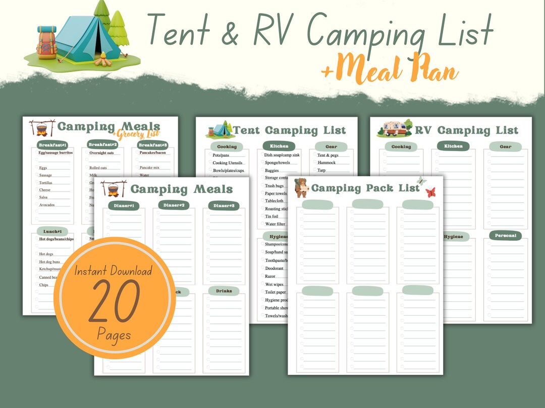 Packing List Camping Tent Checklist RV Camping Template Camping List ...