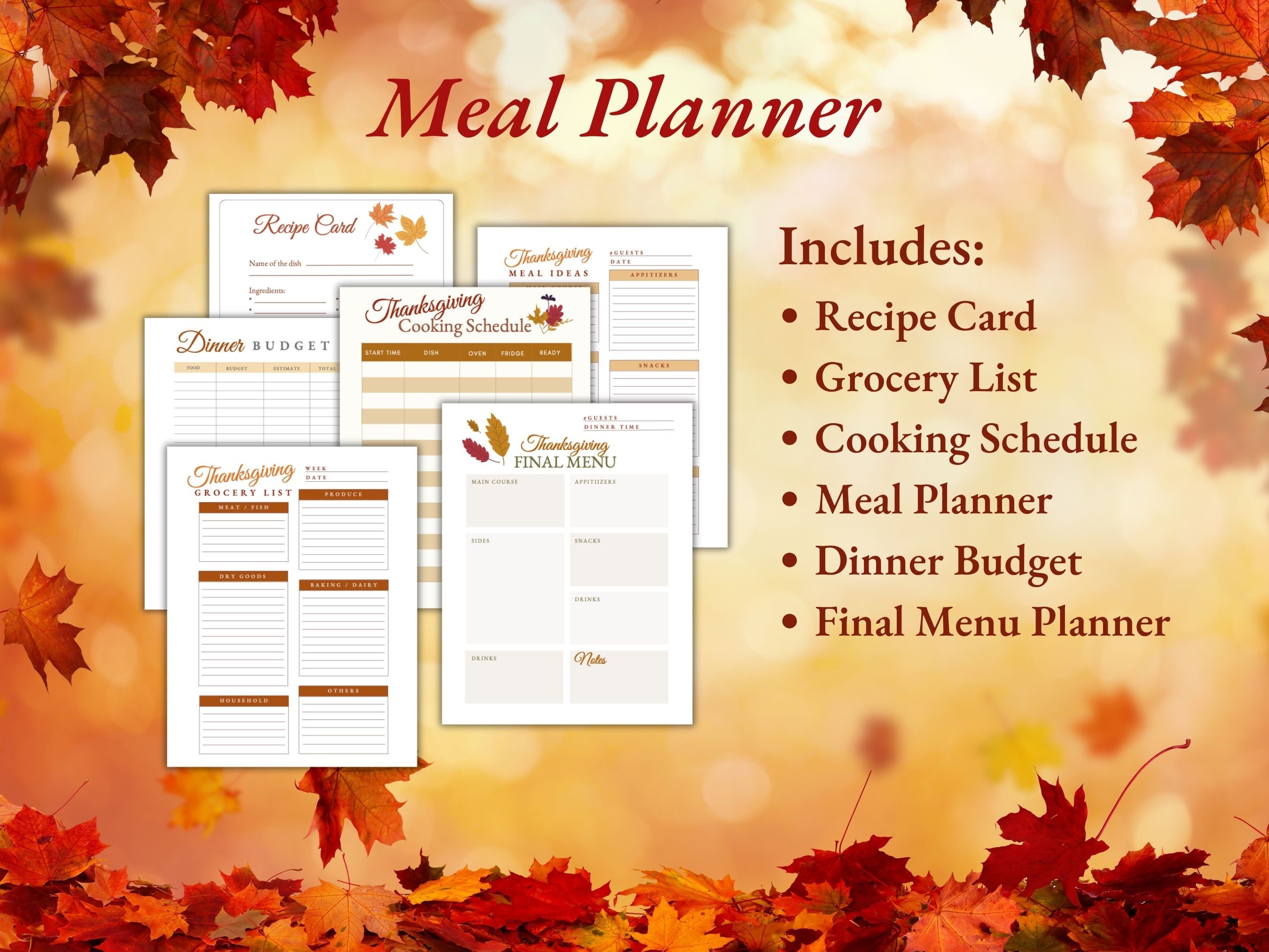 Thanksgiving Planner Printable Checklist Thanksgiving Meal Planner Fall ...
