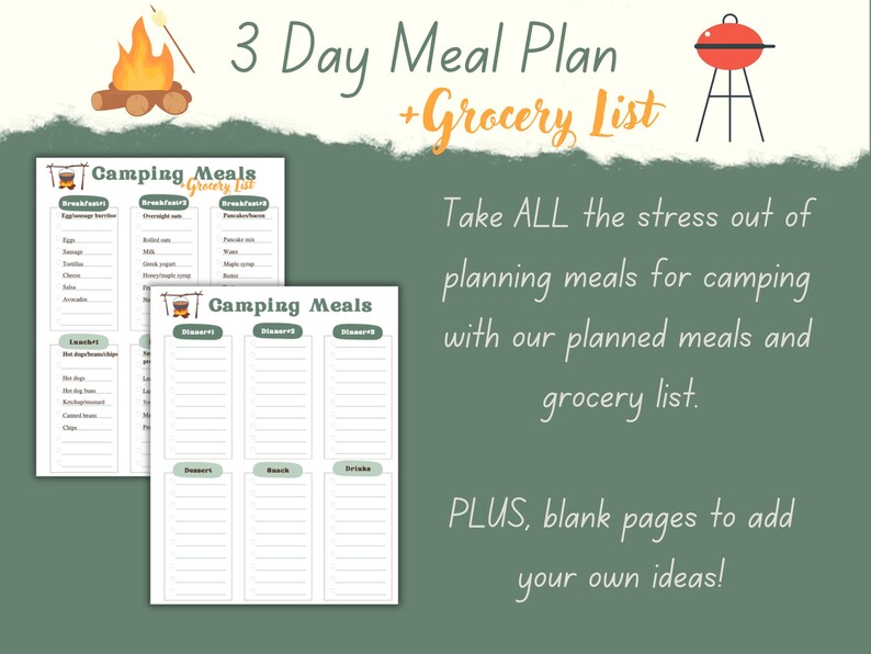 Camping Checklist Bundle: Tent & RV, Meal Planner (digital Download) - Etsy