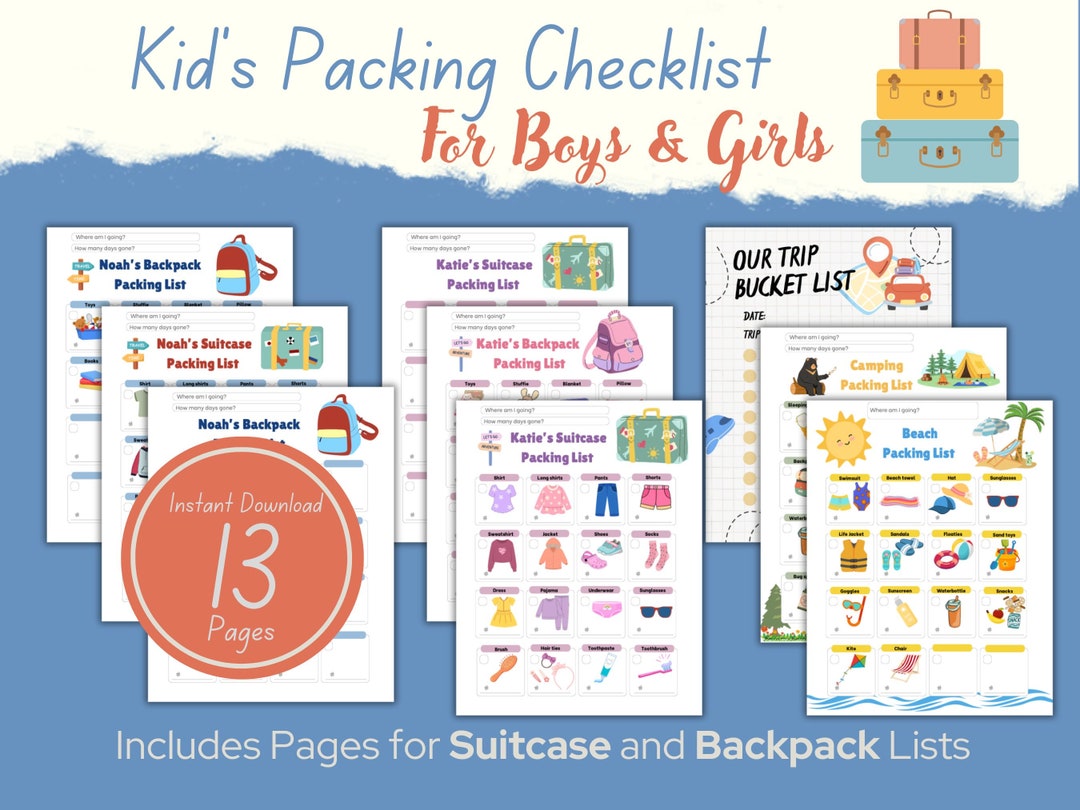 Packing Checklist Kid Printable Packing List for Kids Packing Template ...
