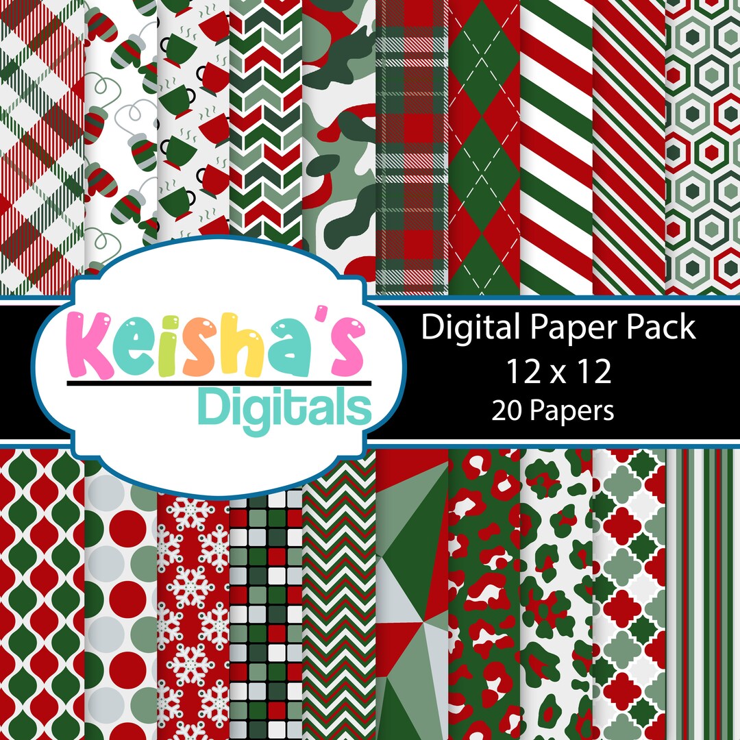 Christmas Digital Paper Commercial Use, Stripes Dots Leopards Chevrons ...